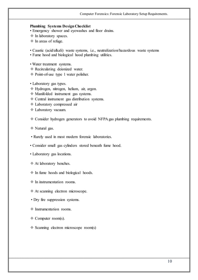 Forensic laboratory setup requirements