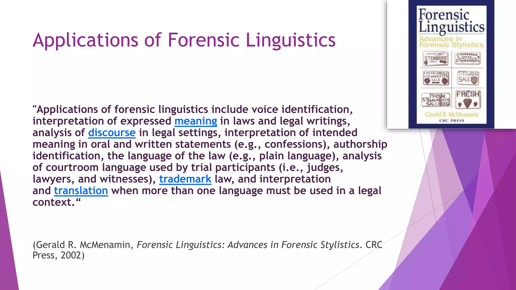 Forensic linguistics | PPTX | Legal Services Industry | Industries