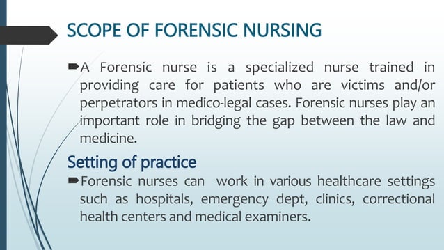 Forensic Nursing powerpoint presentation | PPTX | Injuries | Diseases ...