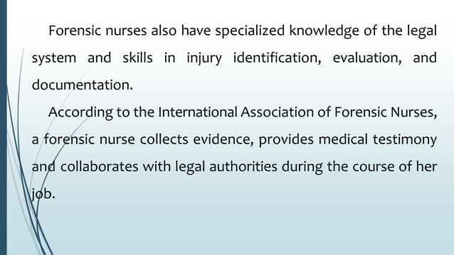 Forensic Nursing powerpoint presentation | PPTX | Injuries | Diseases ...