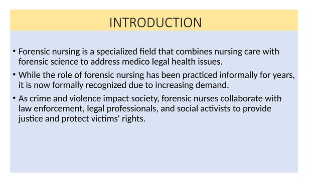 Introduction to Forensic Nursing for 5th semester BSc Nursing | PPTX