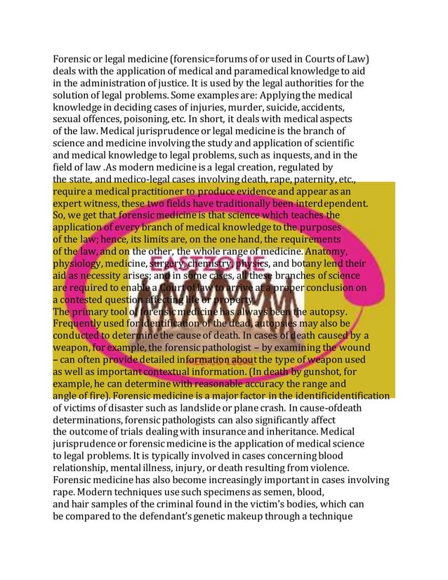 Forensic or legal medicine | DOCX | First Aid | Injuries