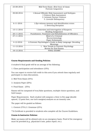 Forensic Psychology Training Course Syllabus | PDF