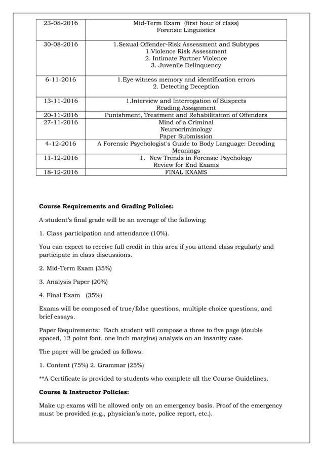 Forensic Psychology Training Course Syllabus | PDF