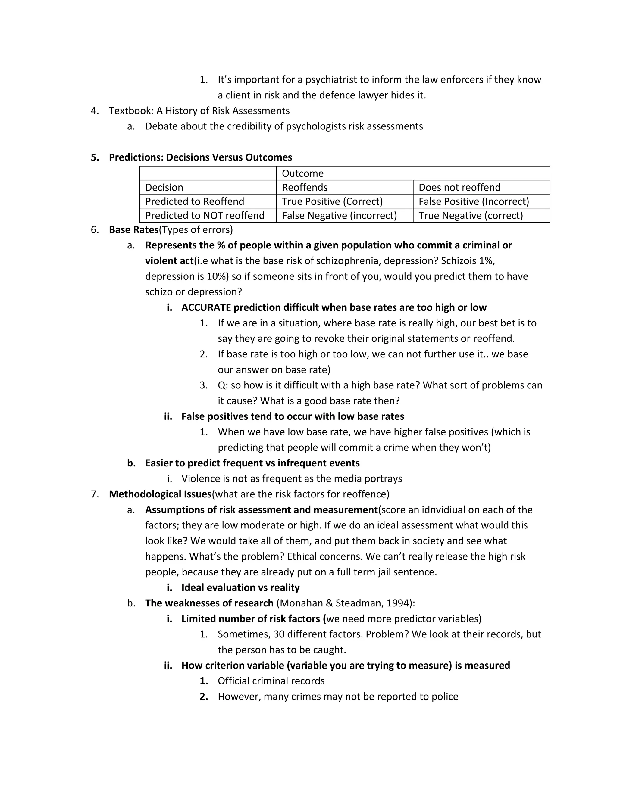Forensic Psychology: Lecture Notes on Risk Assessment | DOCX