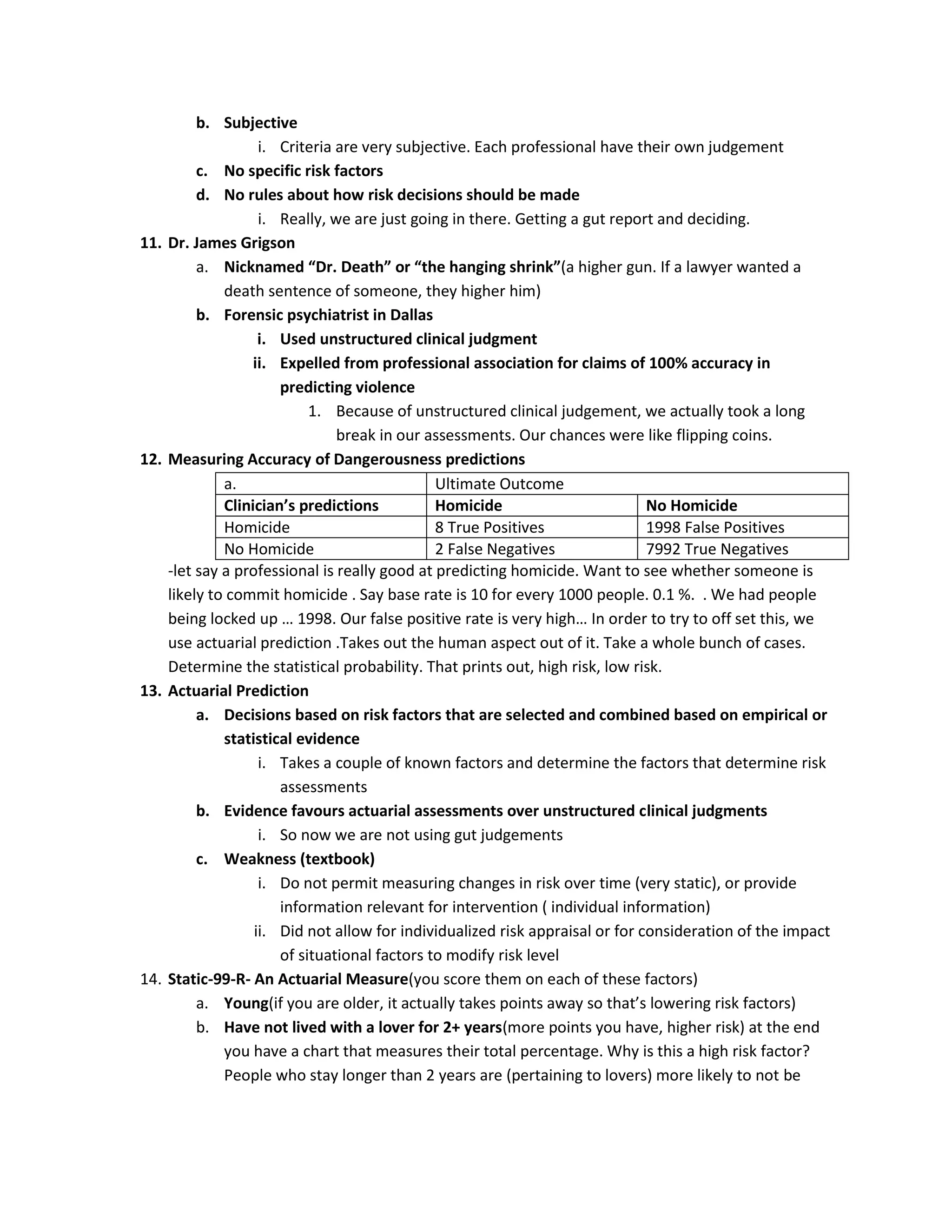 Forensic Psychology: Lecture Notes on Risk Assessment | DOCX