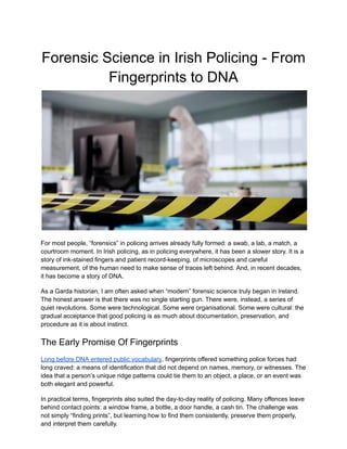 Forensic Science in Irish Policing - From Fingerprints to DNA | PDF