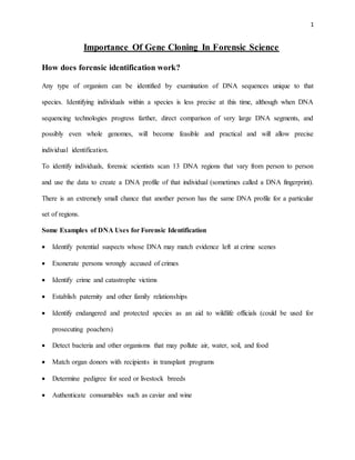 Importance Of Gene Cloning In Forensic Science | DOCX