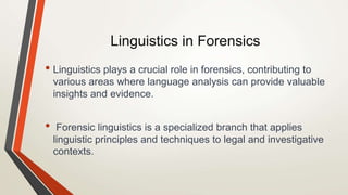 Forensic stylistics history, methods and applicadtionsand | PPTX
