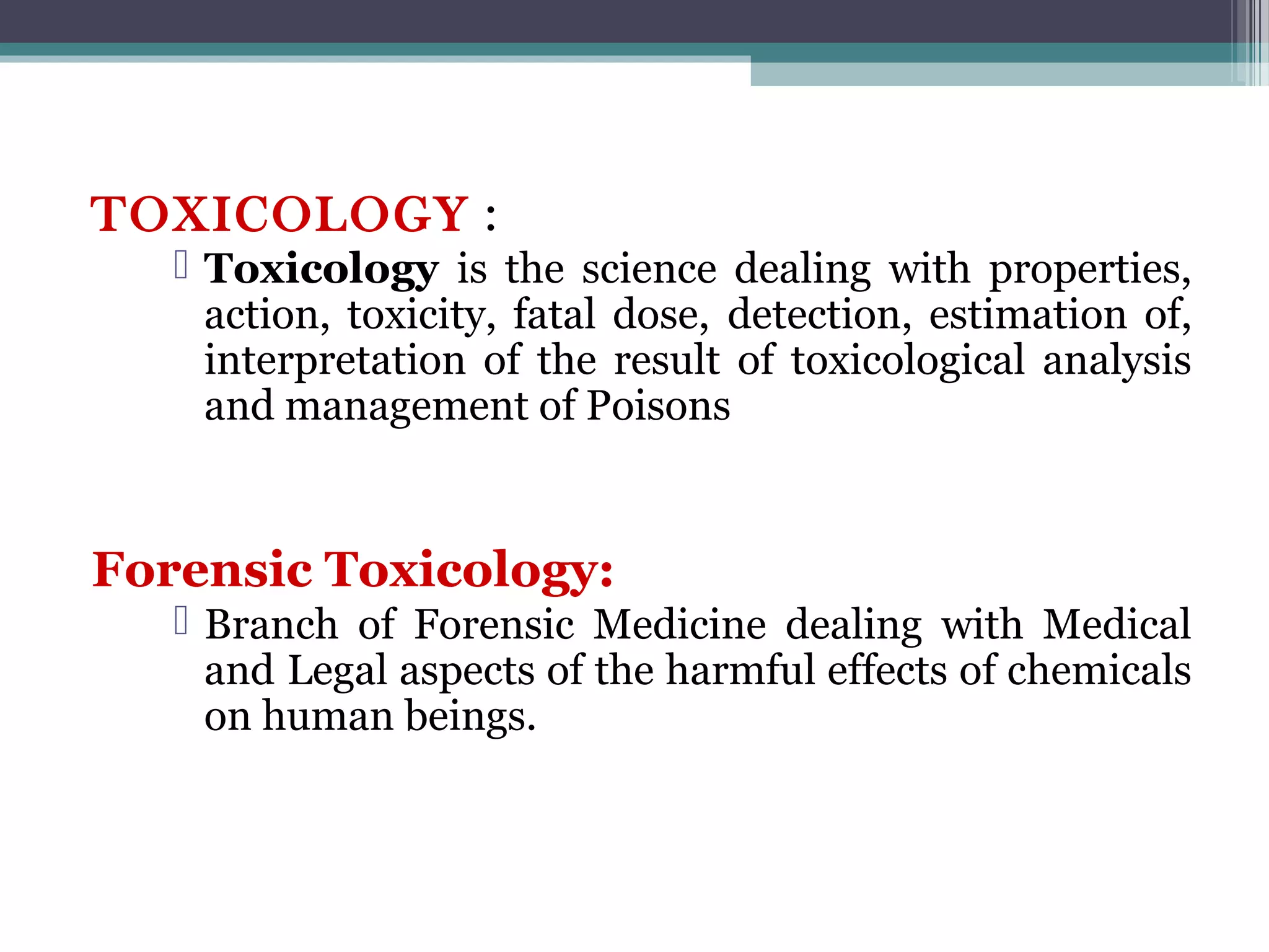 Forensic toxicology Introduction and General Management | PPT | Substance Abuse | Diseases and ...