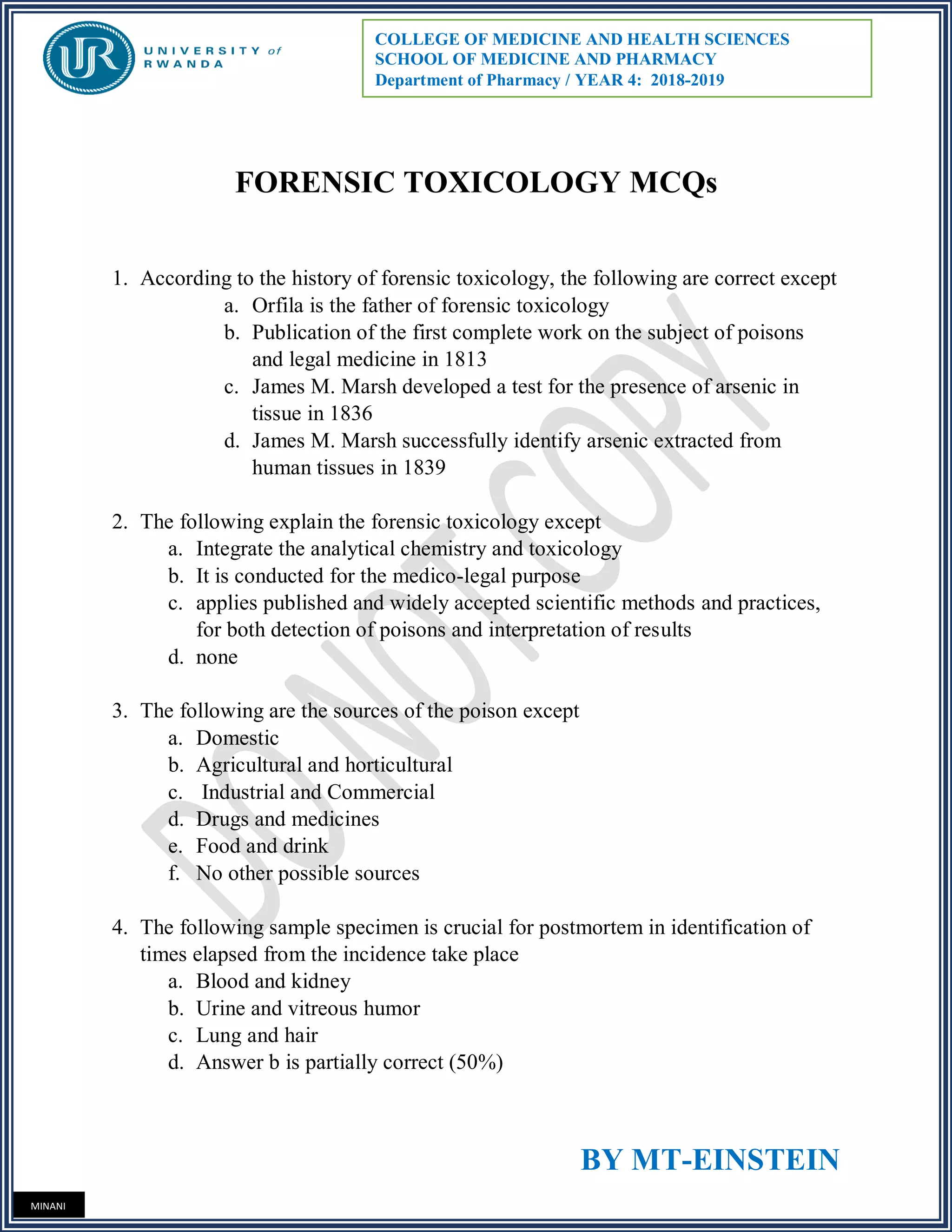 Forensic toxicology mcqs pdf. | PDF