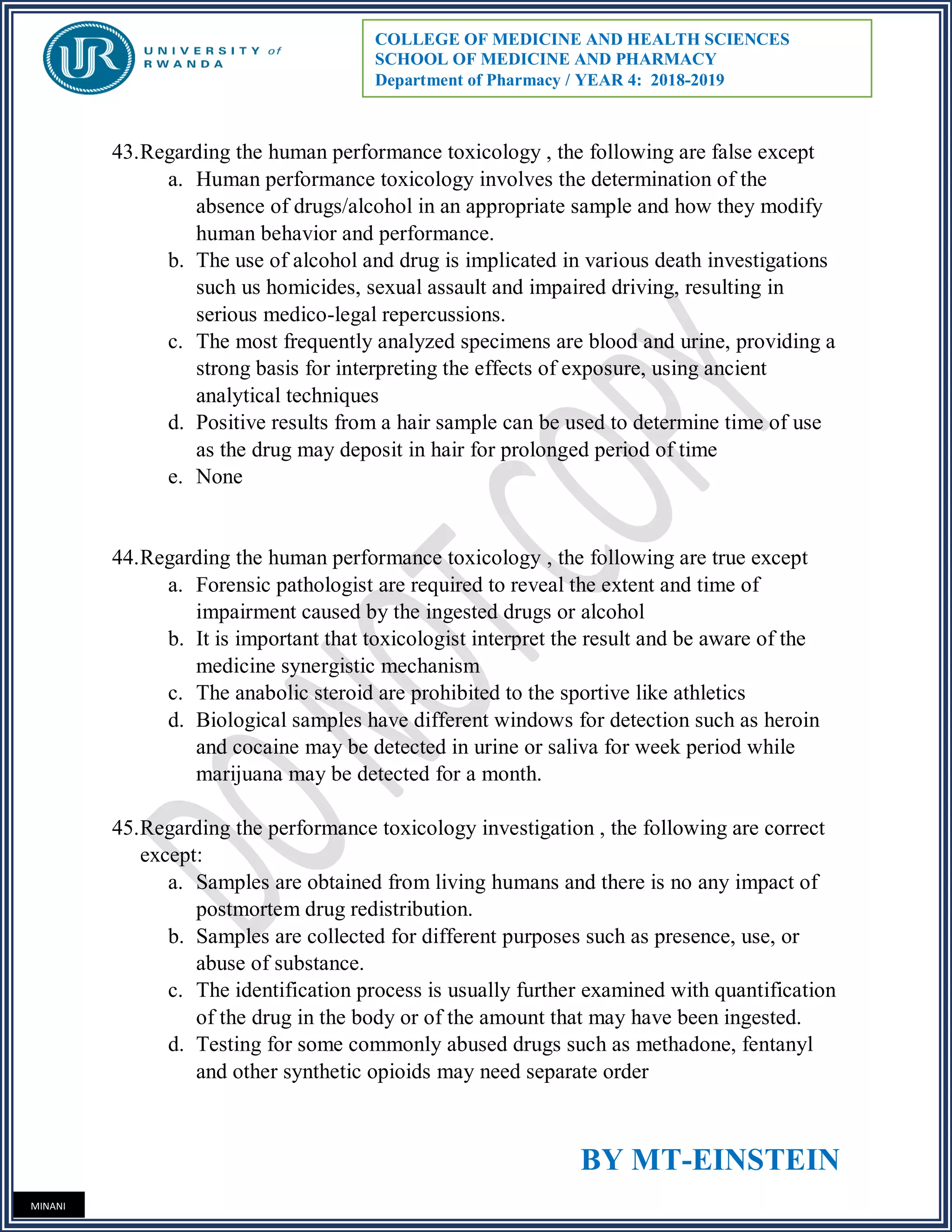 Forensic toxicology mcqs pdf. | PDF