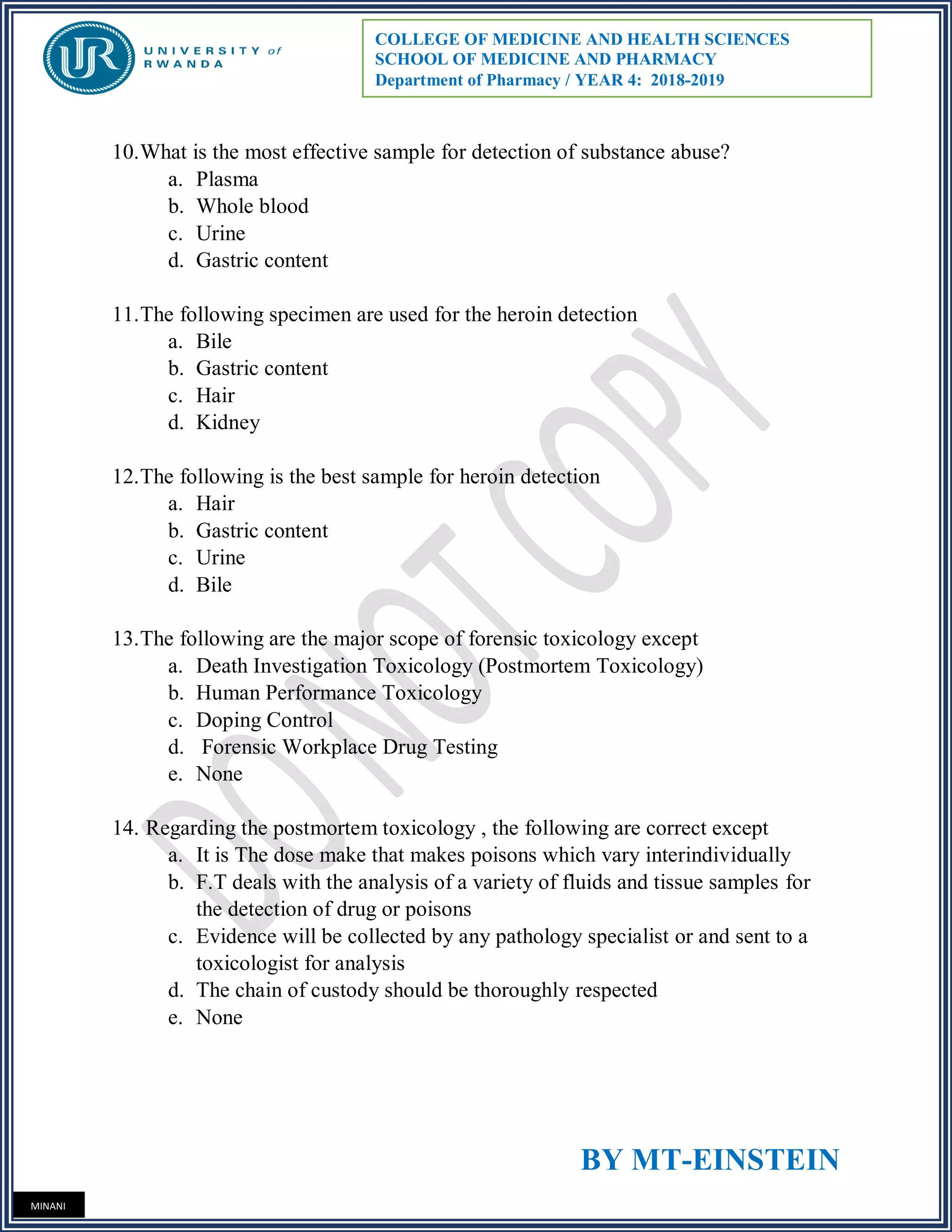 Forensic toxicology mcqs pdf. | PDF