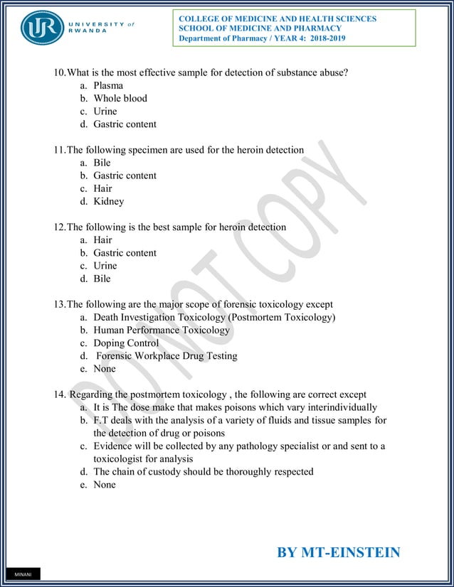 Forensic toxicology mcqs pdf. | PDF