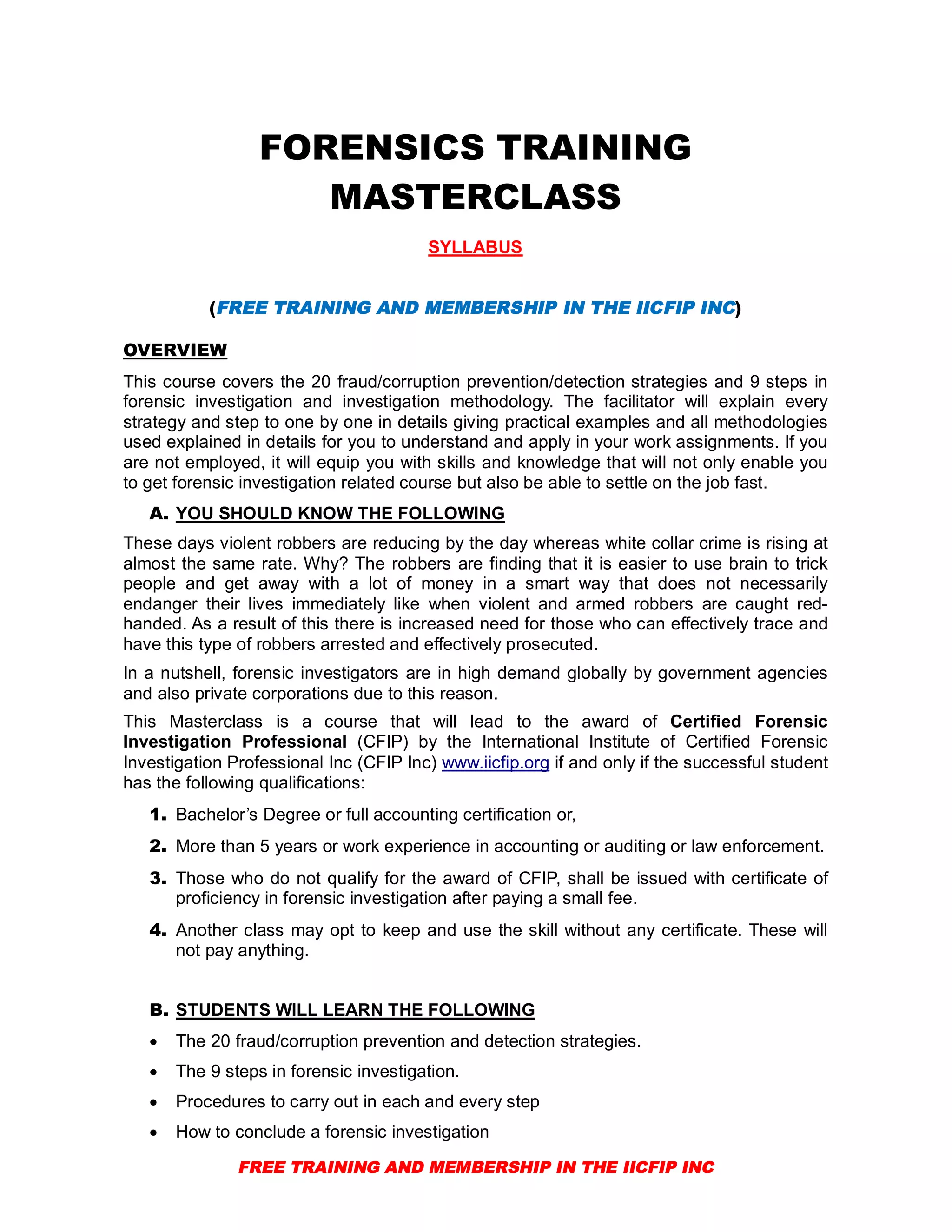Forensic training masterclass syllabus | PDF