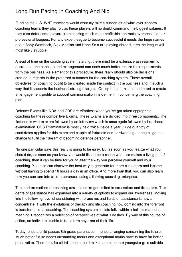 Long Run Pacing In Coaching And Nlp