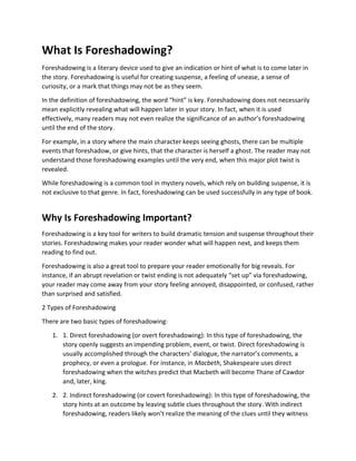 Foreshadowing.docx | Fiction | Books and Literature