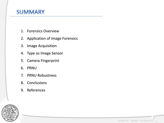 Digital Image Forensics: camera fingerprint and its robustness | PPT