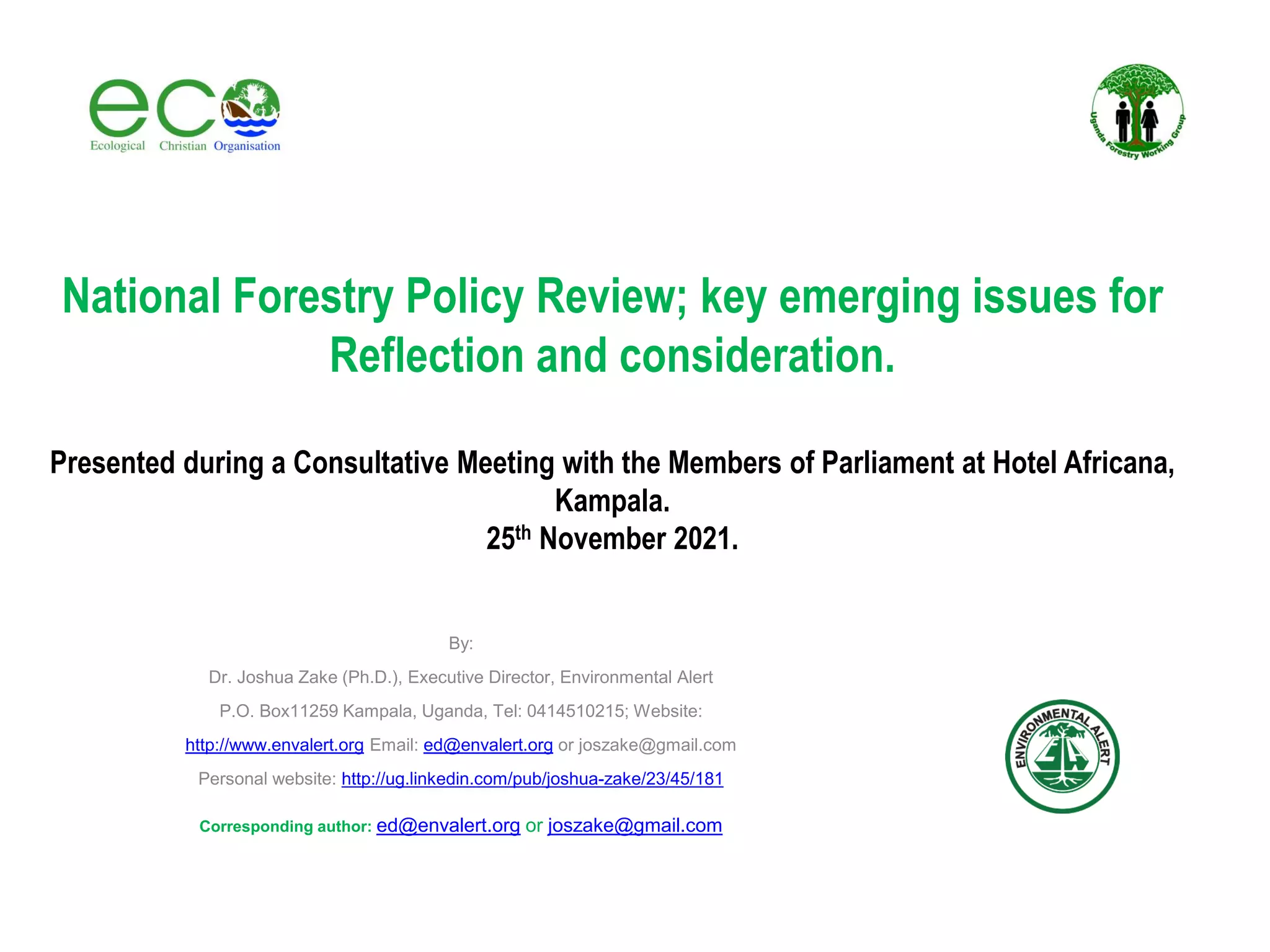 National Forestry Policy Review Key Emerging Issues For Reflection And