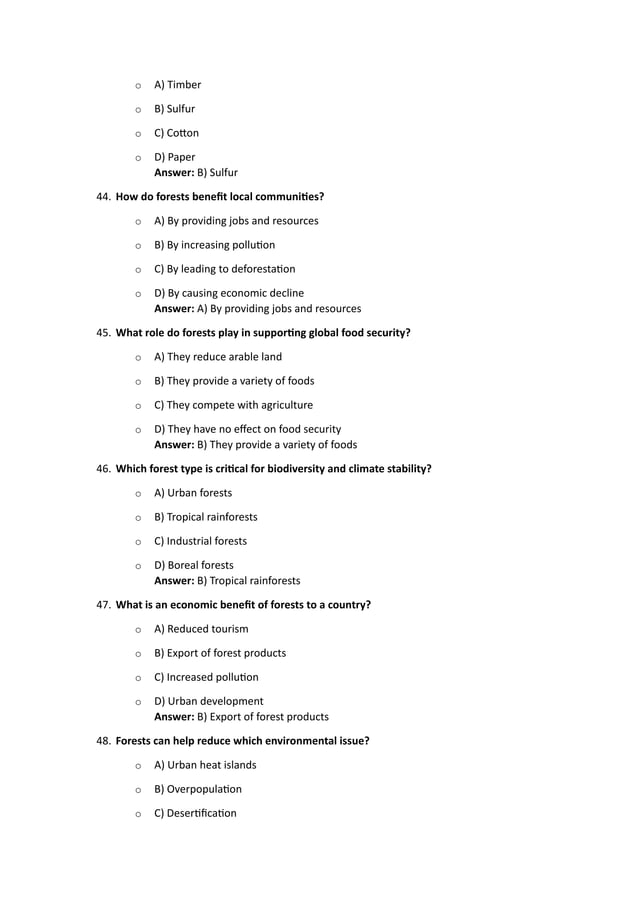 Forest Types and Locations MCQs from chatgpt | PDF