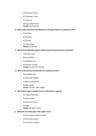 Forest Types and Locations MCQs from chatgpt | PDF