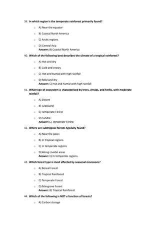 Forest Types and Locations MCQs from chatgpt | PDF