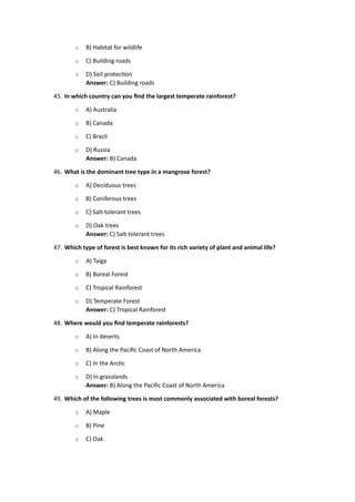 Forest Types and Locations MCQs from chatgpt | PDF