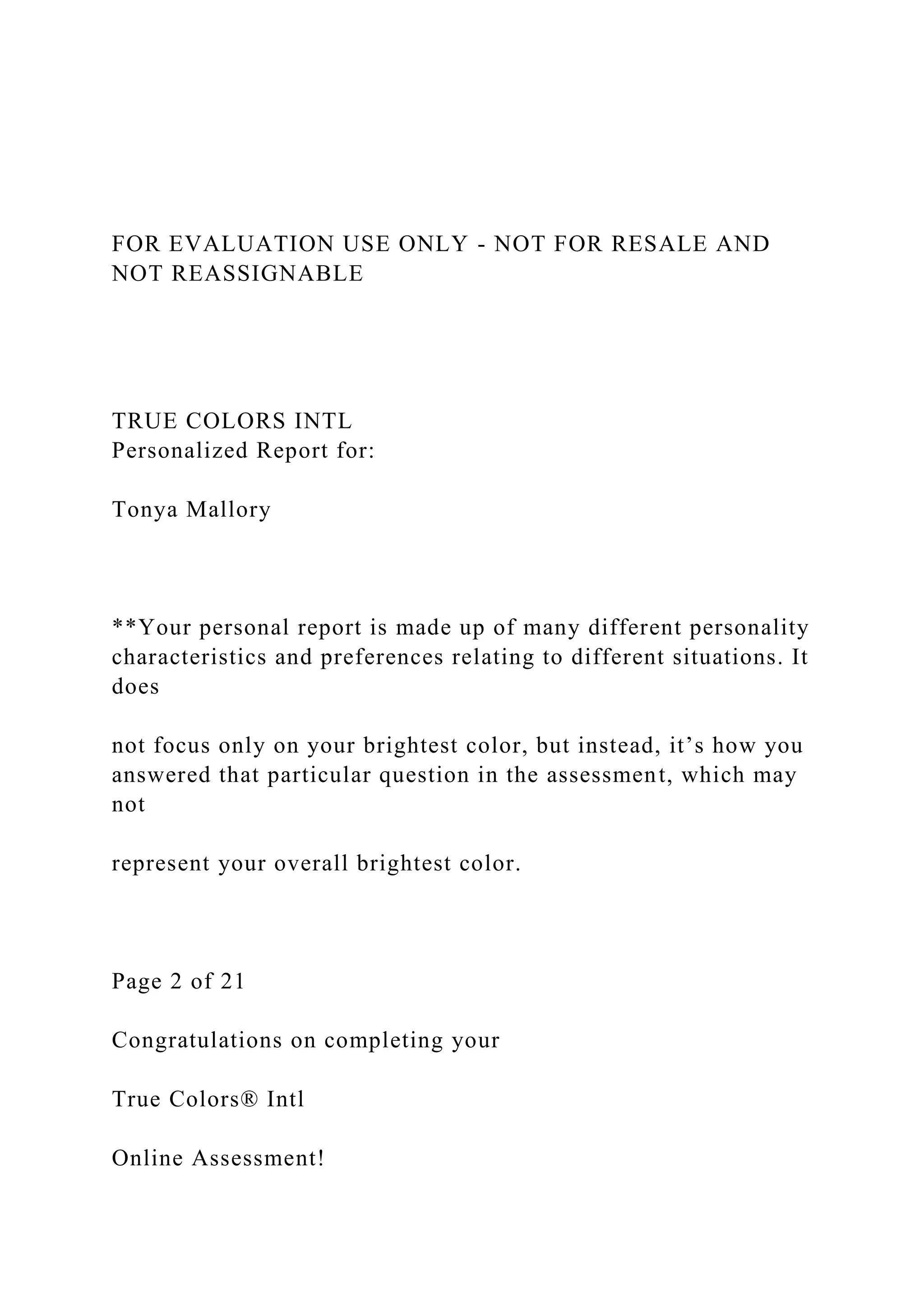 FOR EVALUATION USE ONLY - NOT FOR RESALE AND NOT REASSIGNABLE .docx