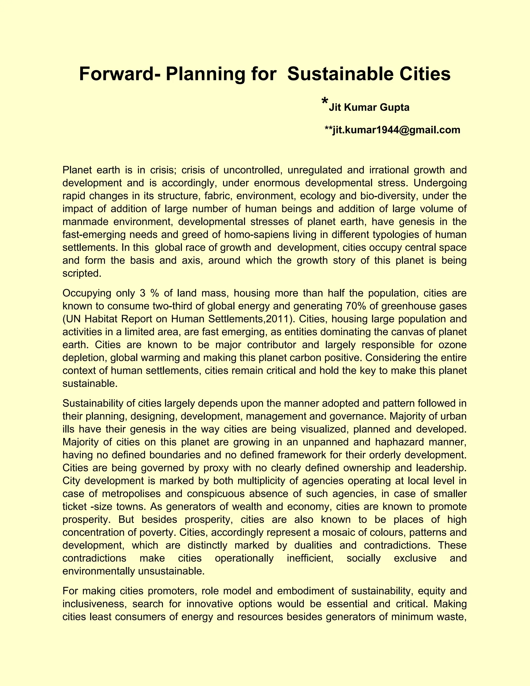 FOREWORD- Planning for Sustainable Cities | PDF