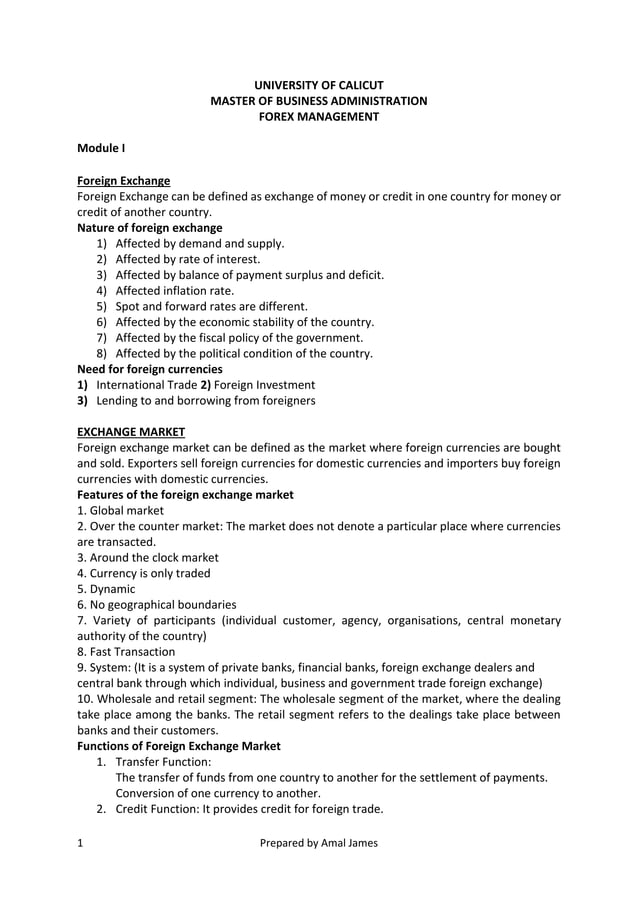 Forex management Study Note Calicut university | PDF