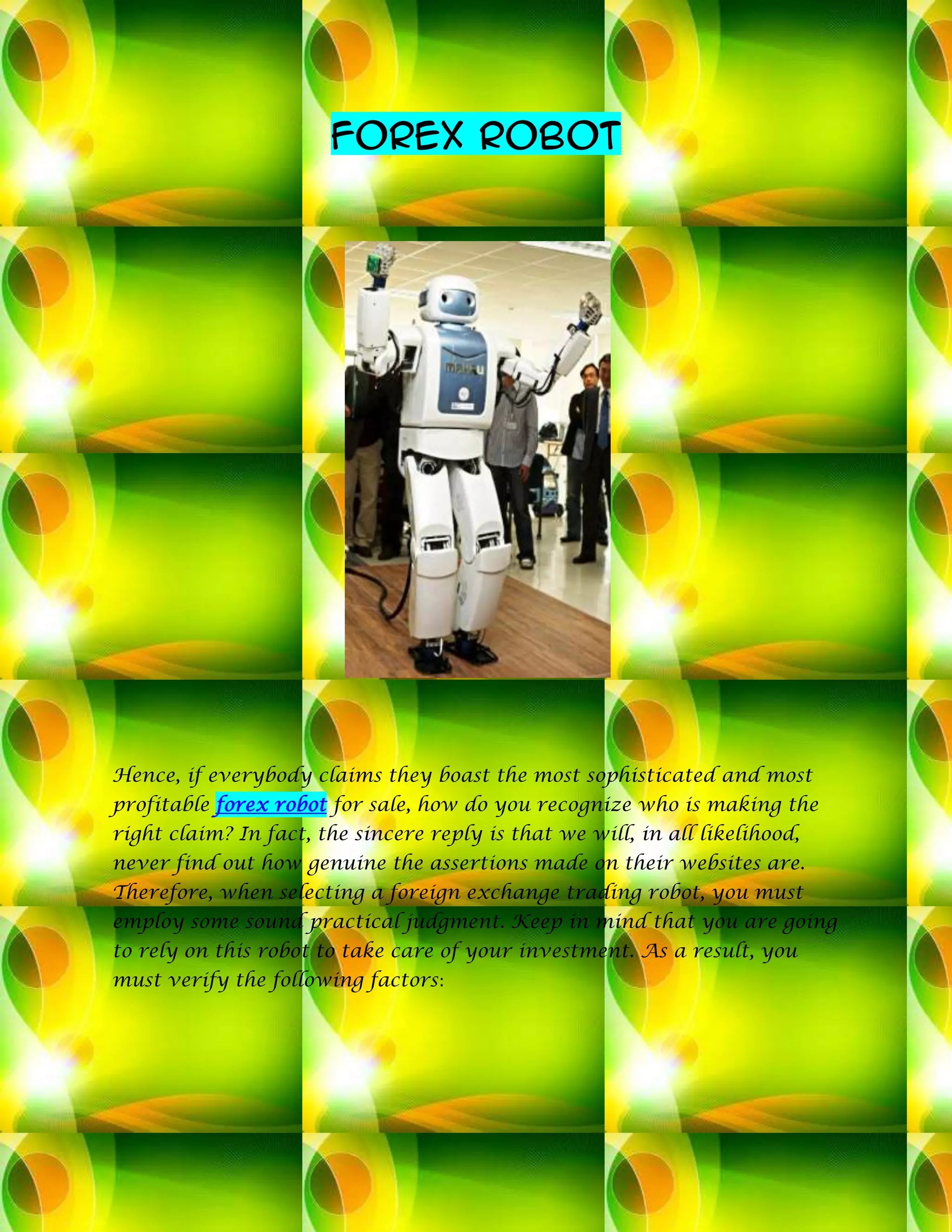 Forex robot | DOCX | Robotics | Technology & Computing