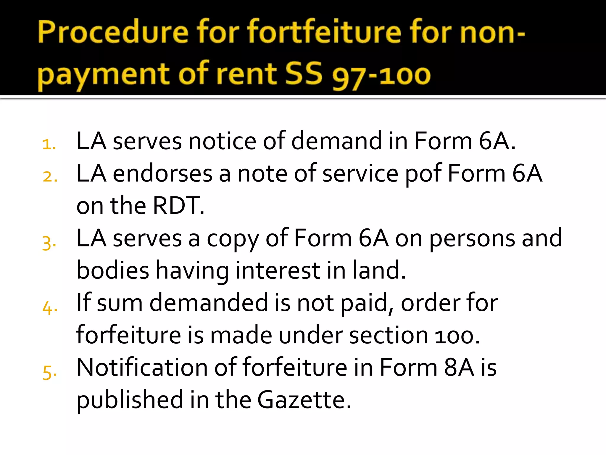 LAND LAW 1 Forfeiture 2014 | PPTX