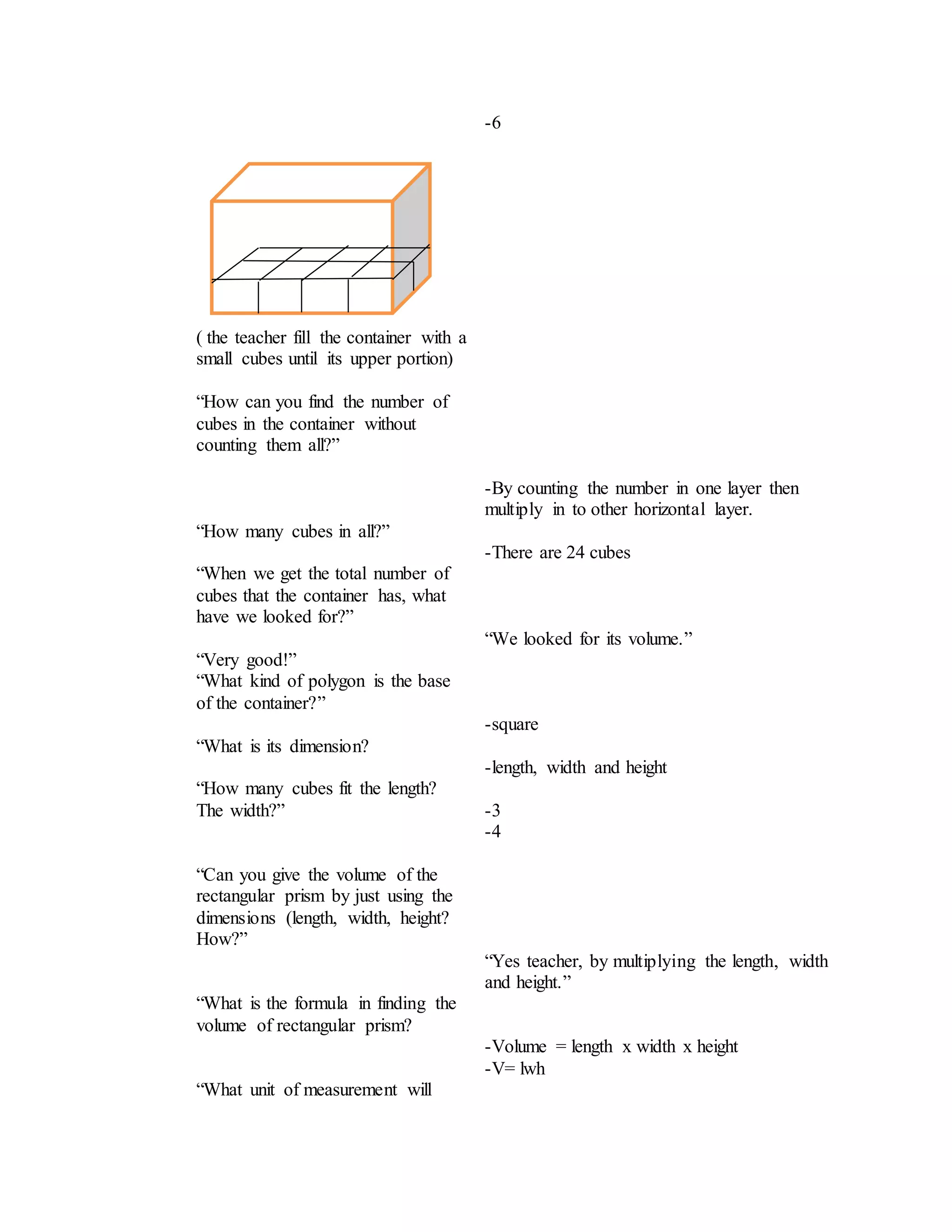 a detailed lesson plan in mathematics VI(volume of rectangular prism | DOCX