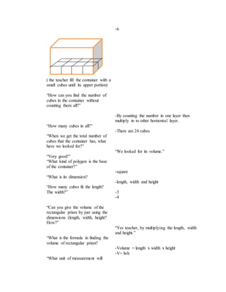 a detailed lesson plan in mathematics VI(volume of rectangular prism | DOCX