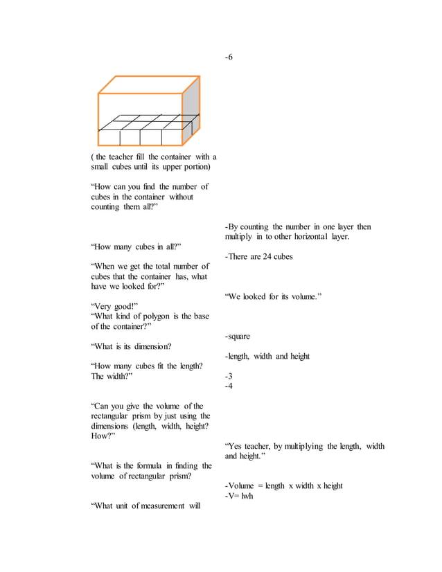 a detailed lesson plan in mathematics VI(volume of rectangular prism | DOCX