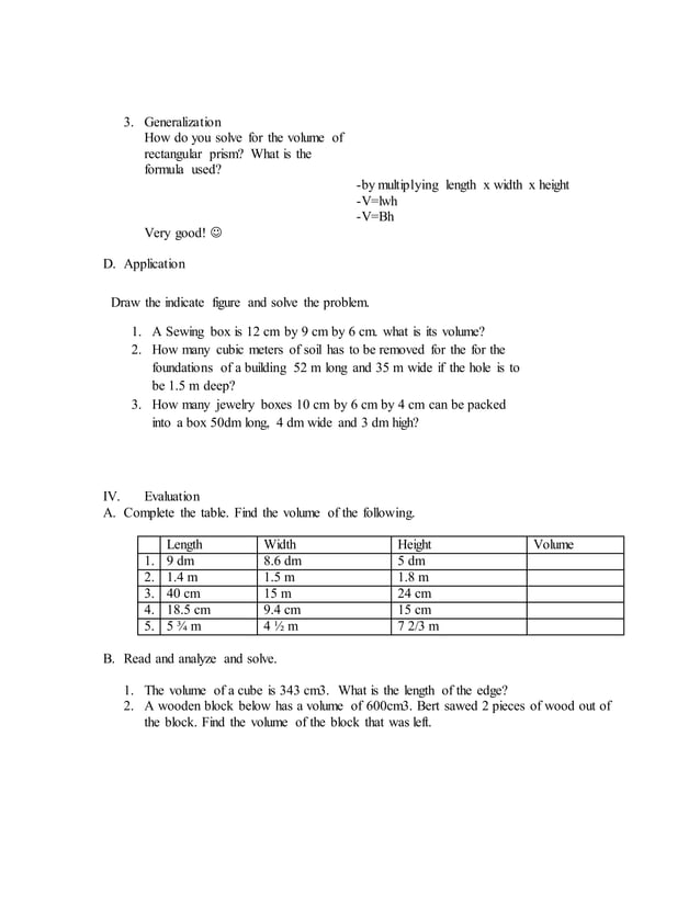 a detailed lesson plan in mathematics VI(volume of rectangular prism | DOCX