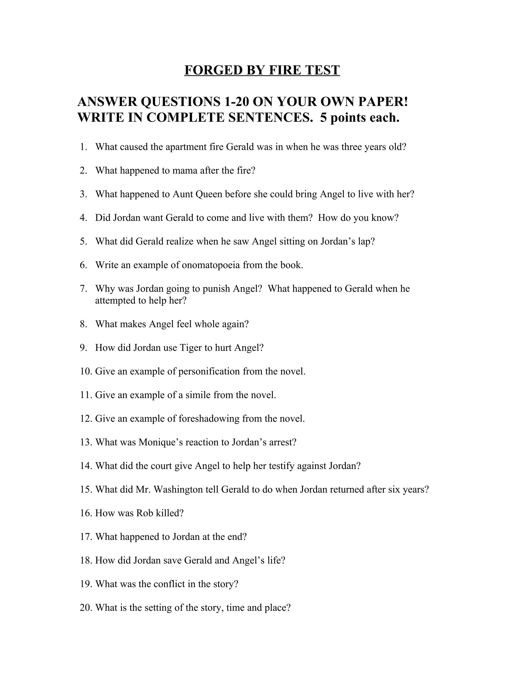 Forged by fire test regular class | DOC