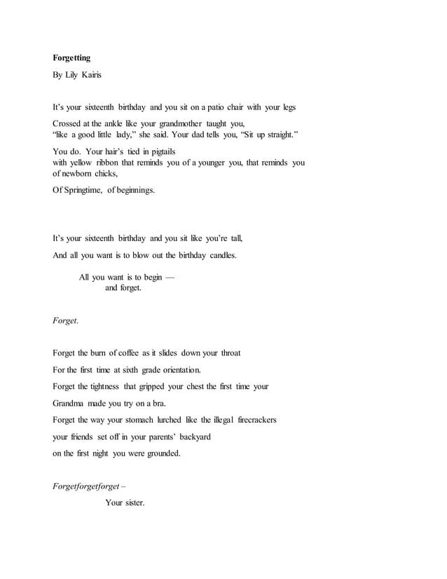 Forgetting - poem | PDF | Free Download