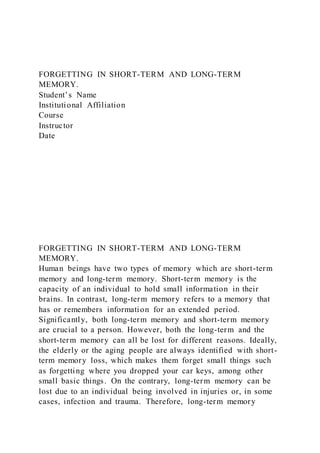 FORGETTING IN SHORT TERM AND LONG TERM MEMORYFORGETTING IN SHORT | DOCX