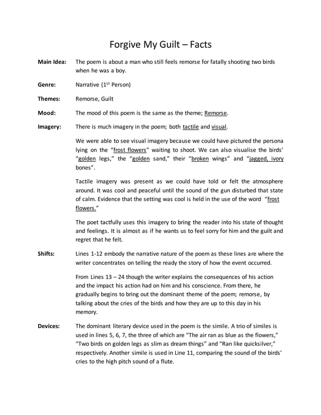 Forgive My Guilt - Analysis | DOCX | Poetry | Books and Literature