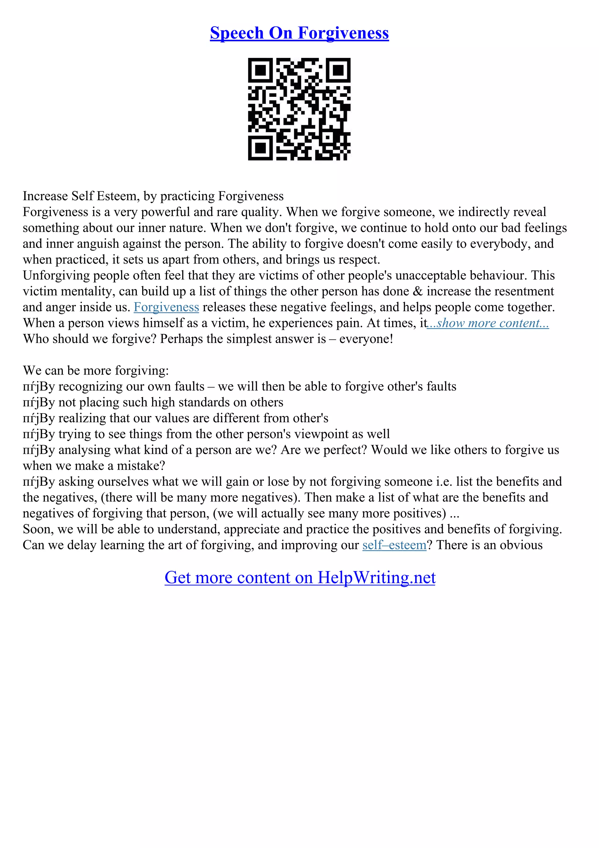 Forgiveness Essay | PDF