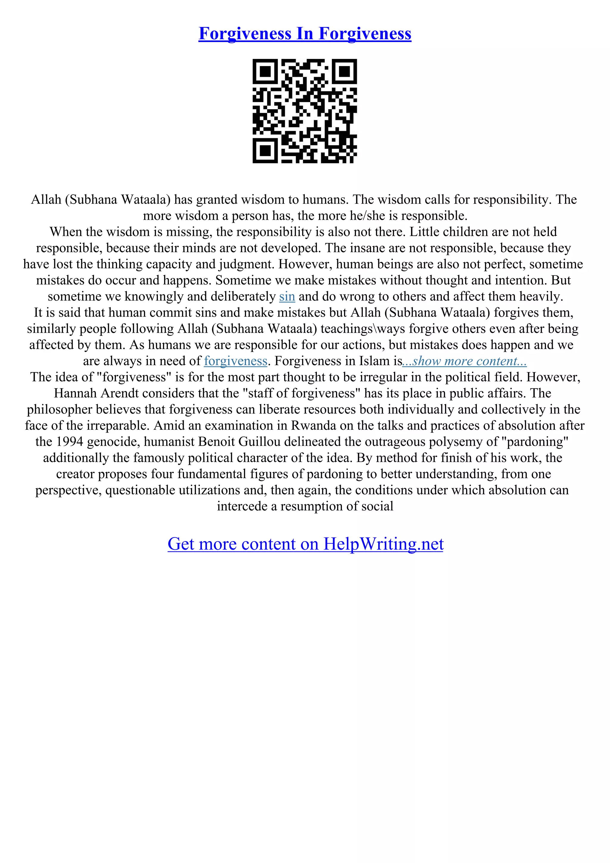 Forgiveness Essay | PDF