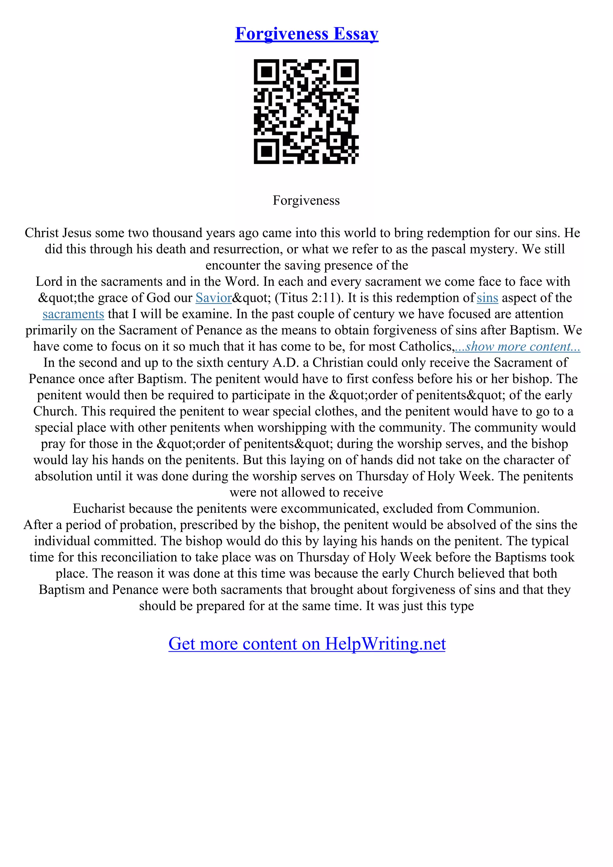 Forgiveness Essay | PDF