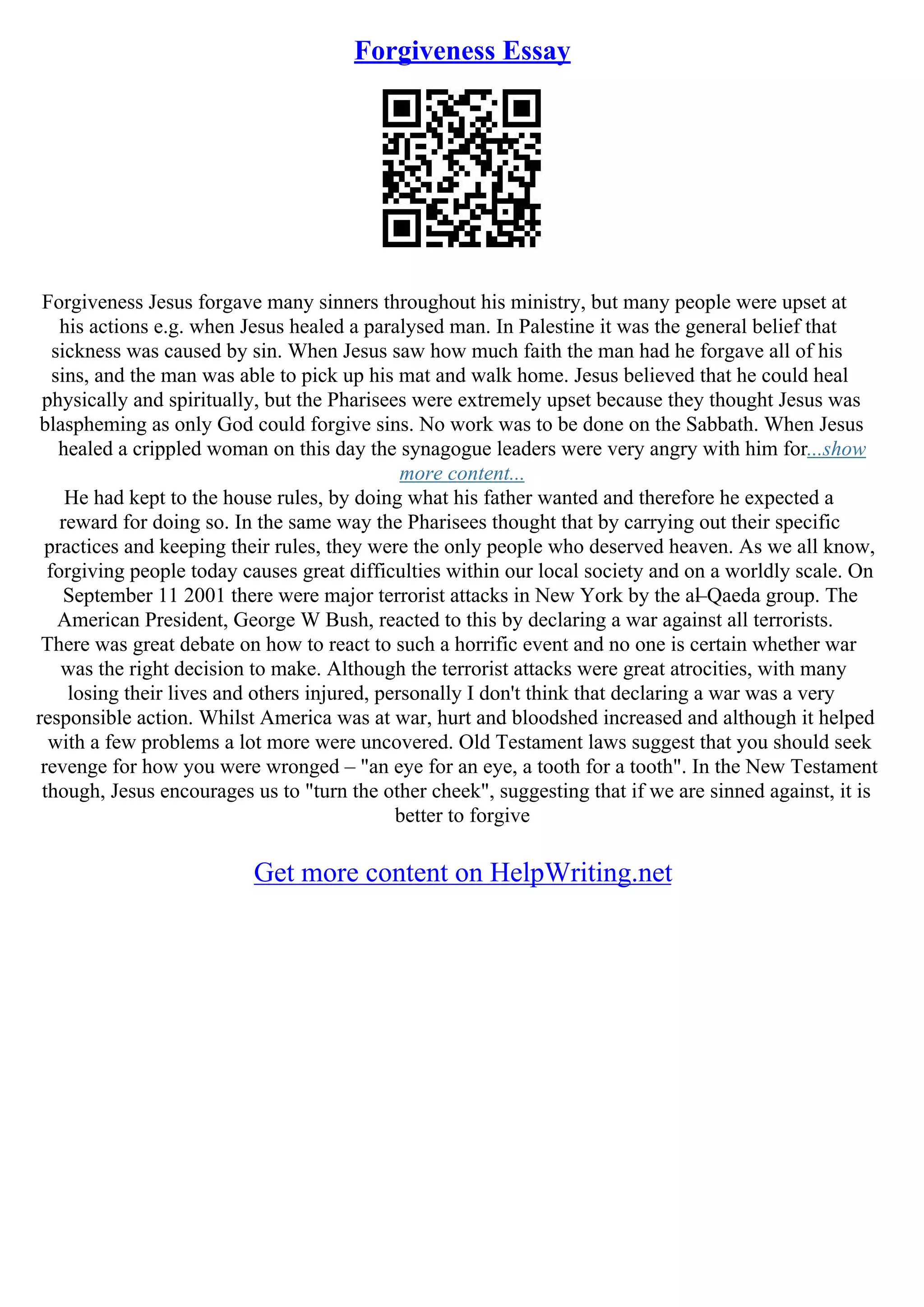 Forgiveness Essay | PDF