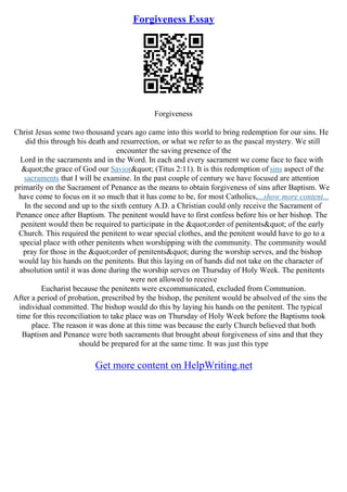 Forgiveness Essay | PDF