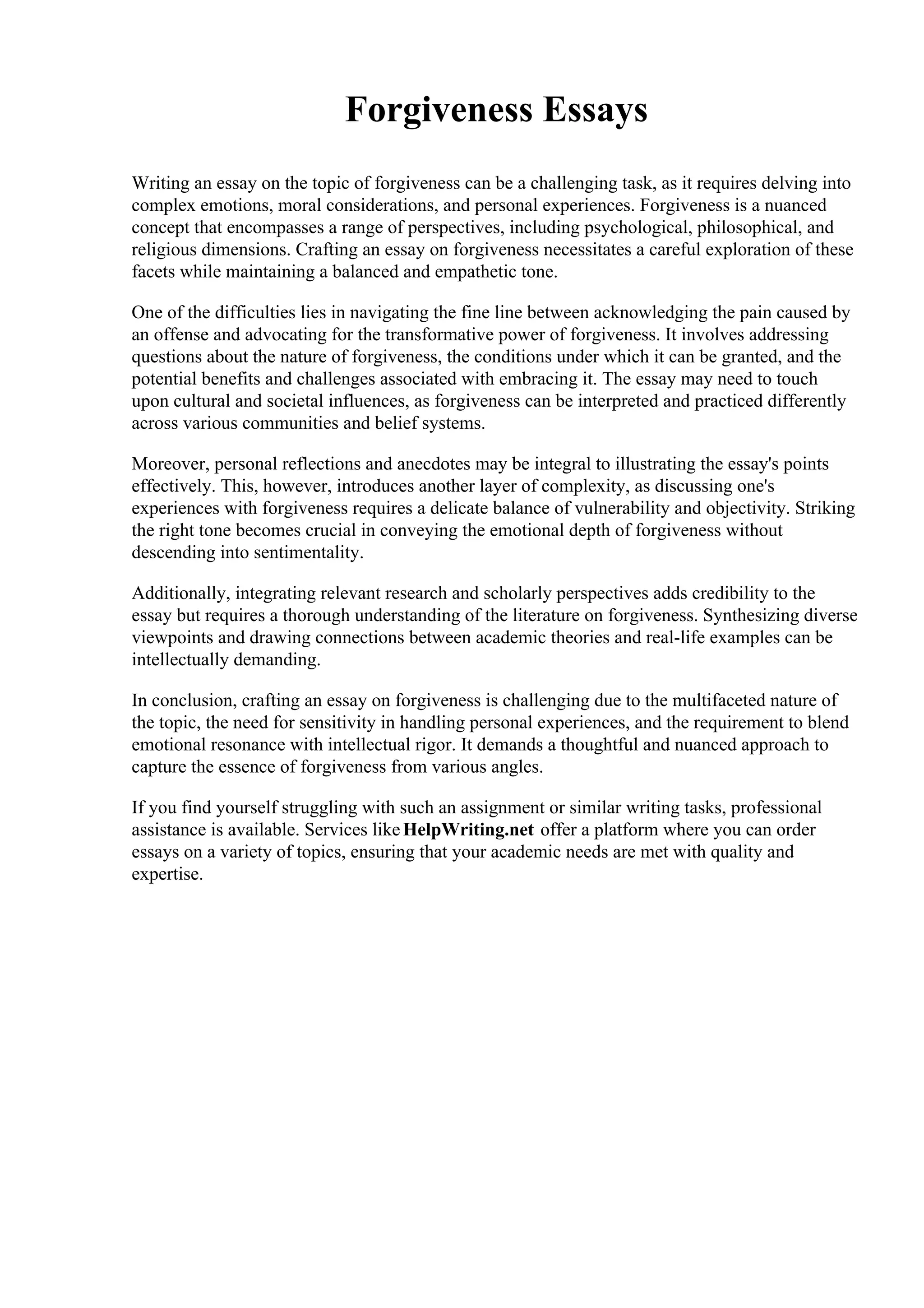 Forgiveness Essays | PDF