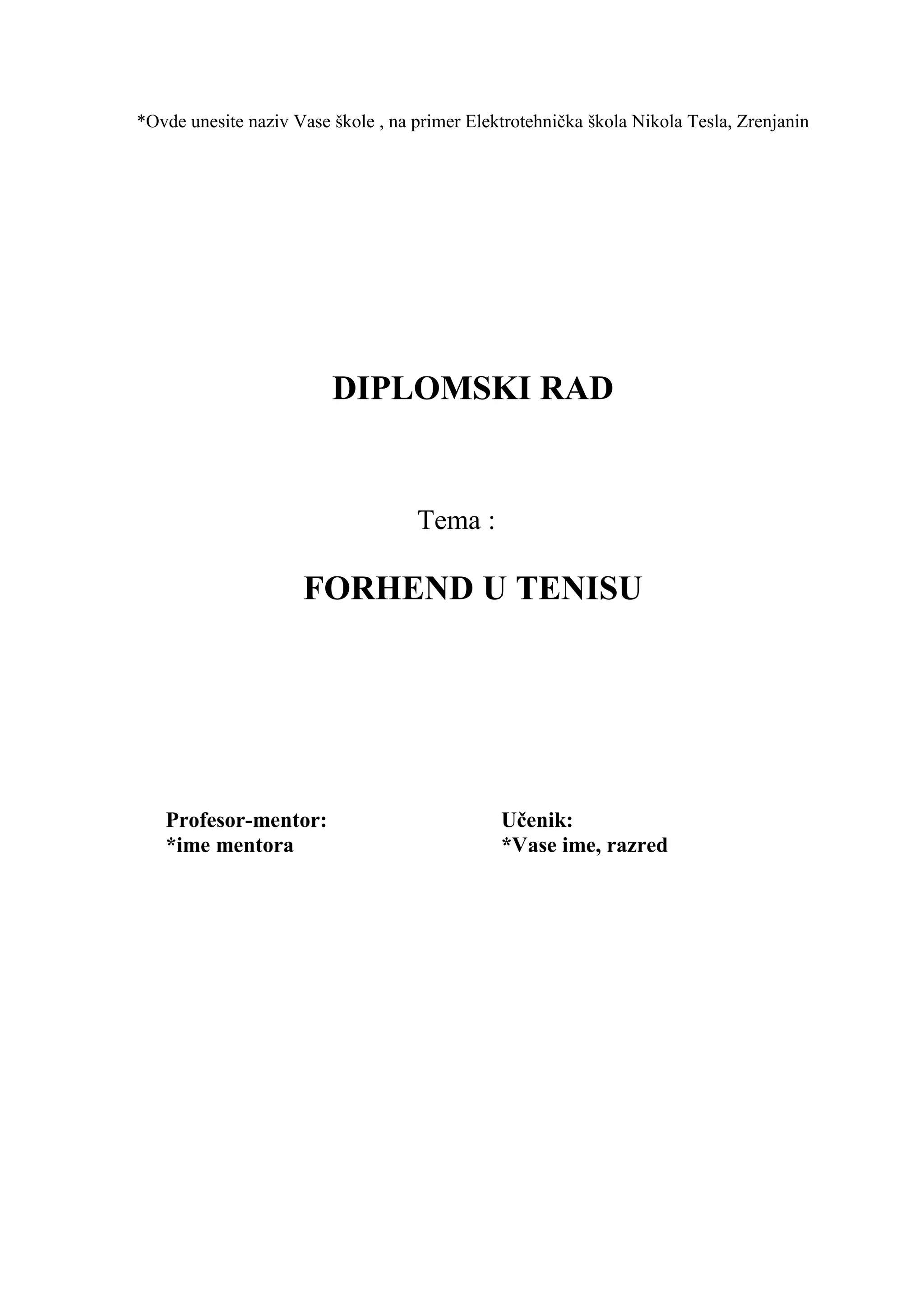 Forhend u tenisu diplomski rad | DOC