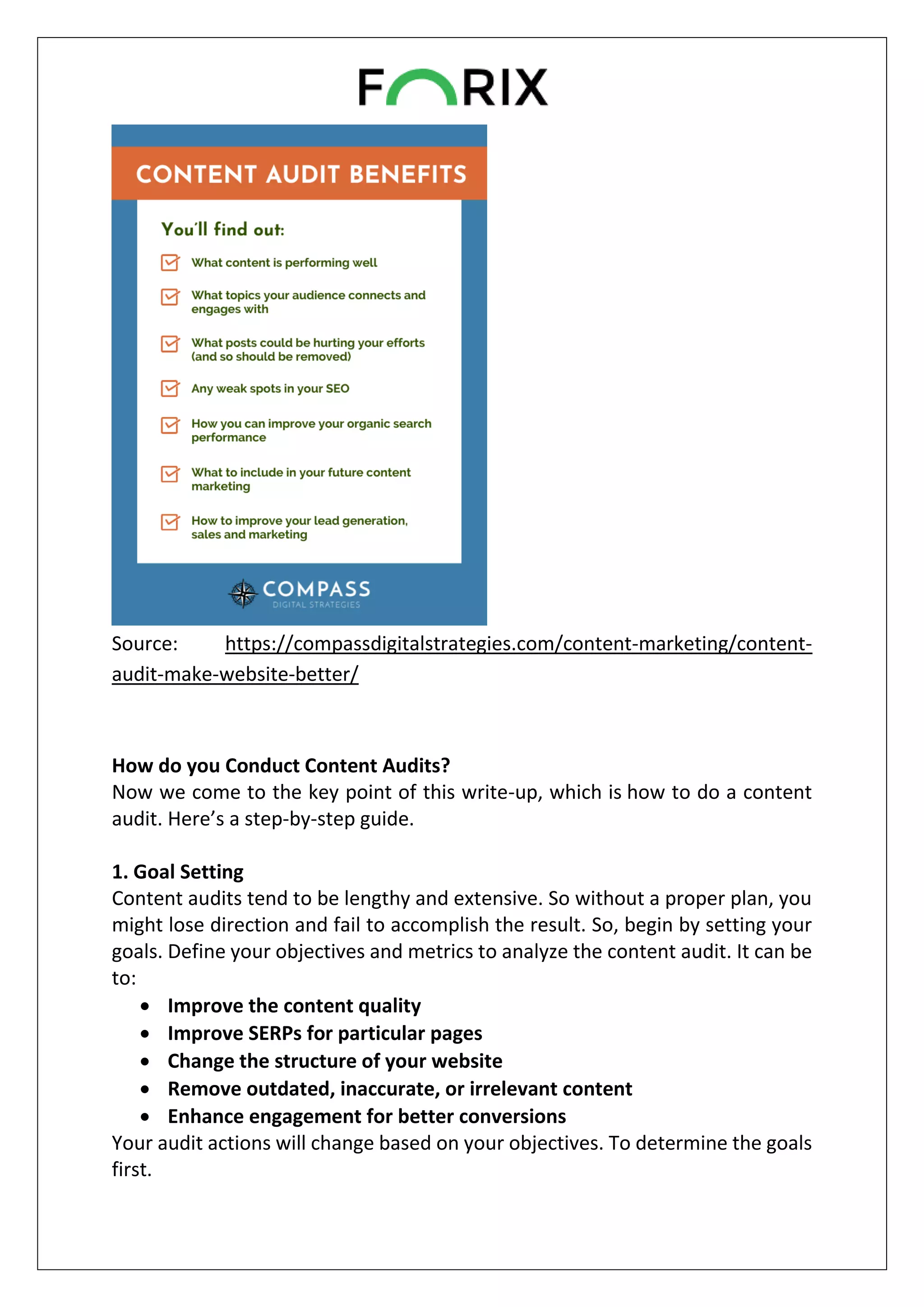 Forix SEO - 2023 - Content Audit Checklist | PDF