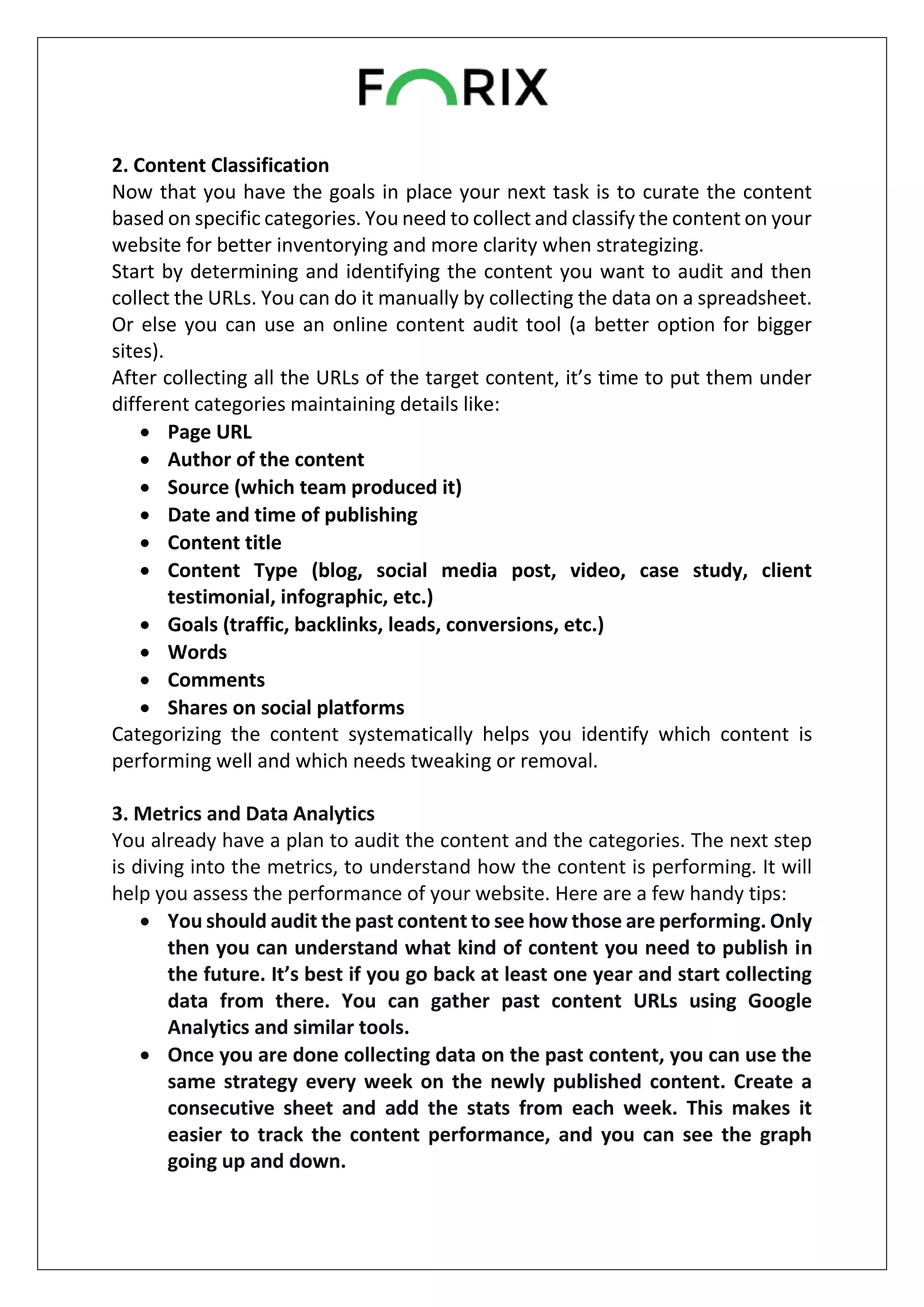 Forix SEO - 2023 - Content Audit Checklist | PDF