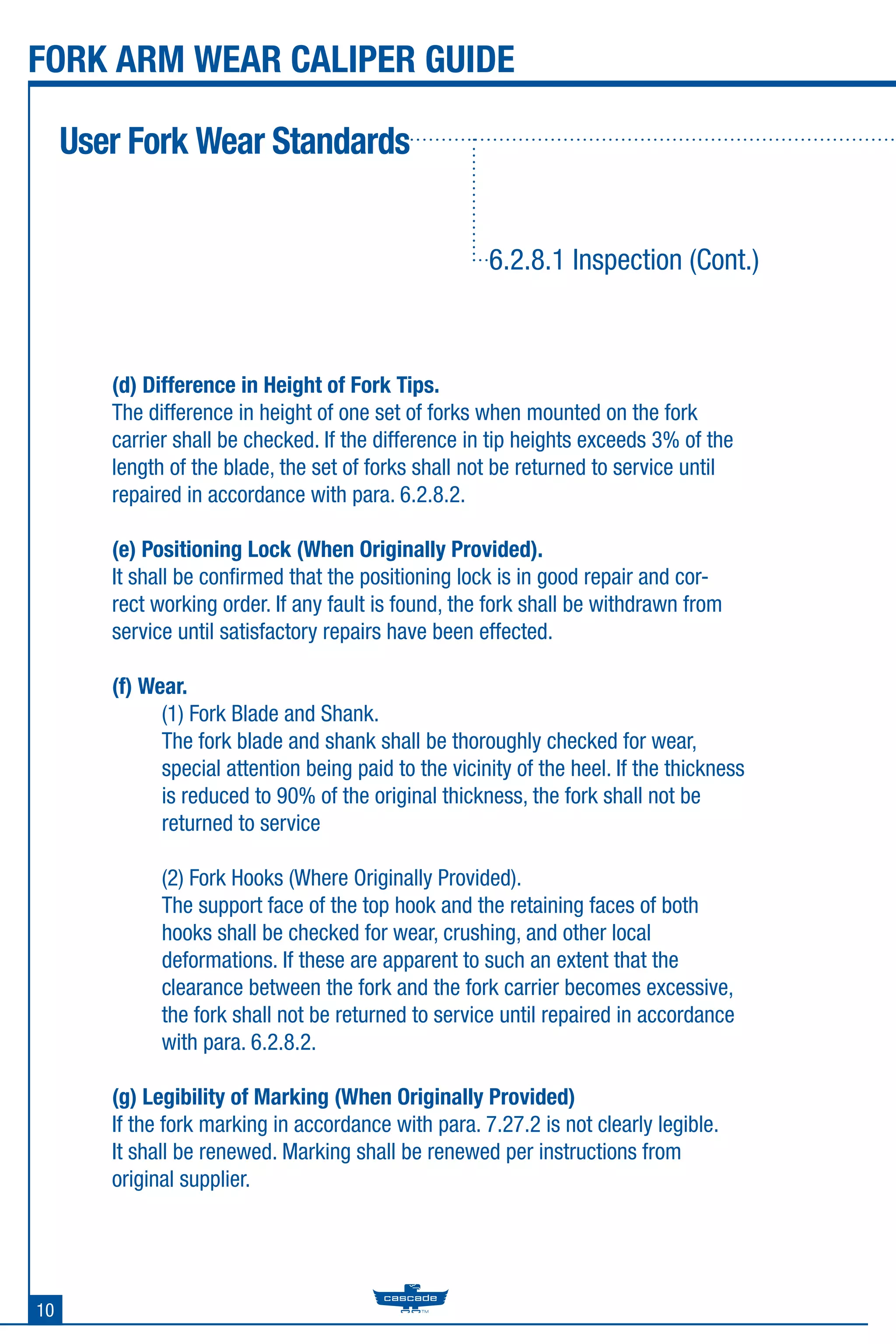 Forklift Fork Maintenance: Caliper Guide from Cascade Corporation | PDF
